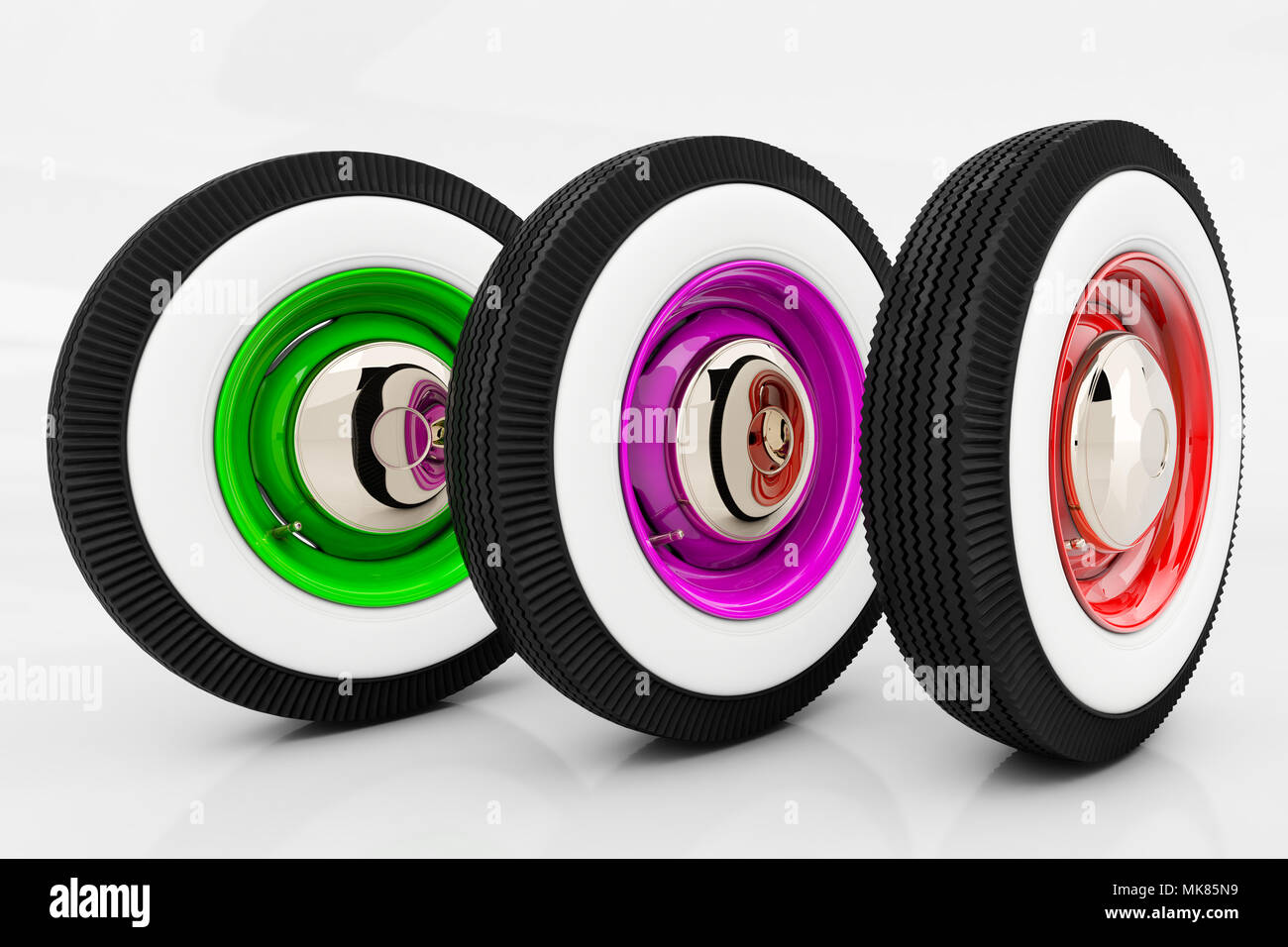 Three wheels retro. 3D render Stock Photo - Alamy