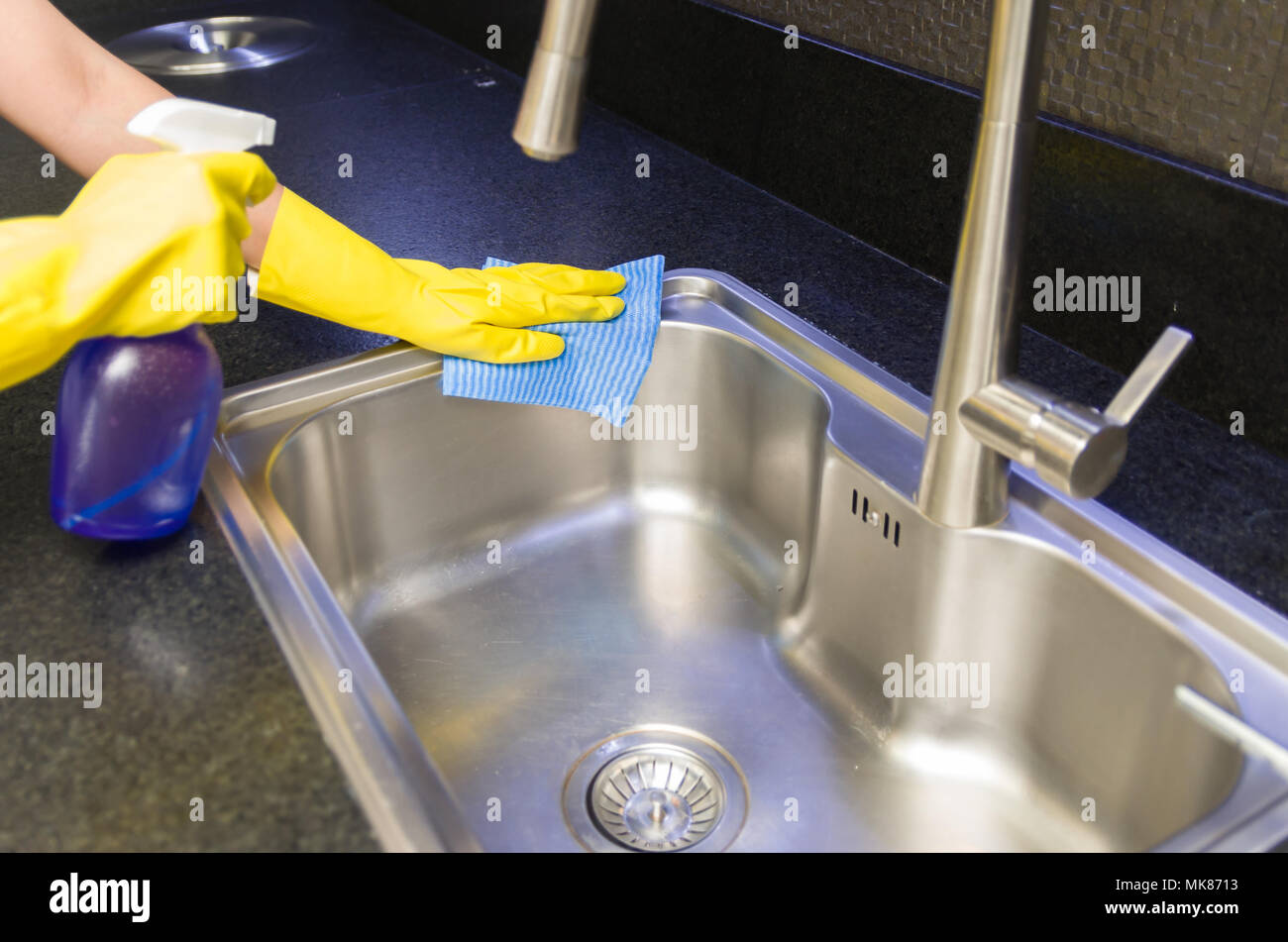 Great concept of domestic cleaning, woman cleaning the sink Stock Photo ...