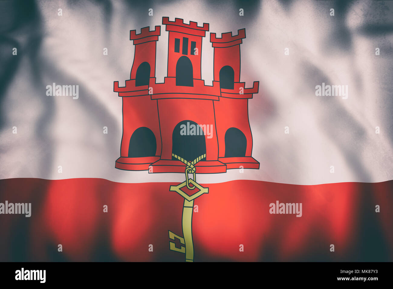 3d rendering of an old Gibraltar flag waving Stock Photo - Alamy