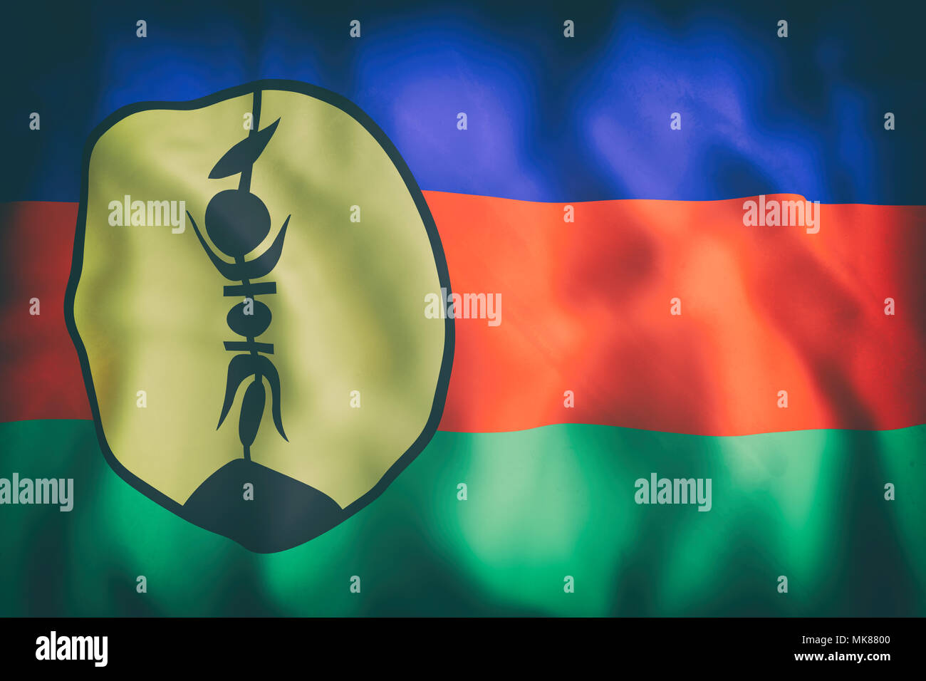 3d rendering of an old New Caledonia flag waving Stock Photo - Alamy