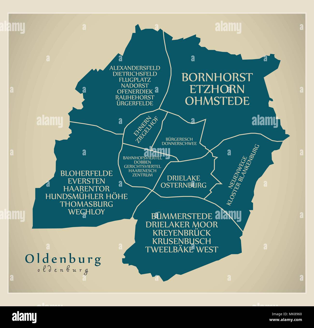 Modern City Map - Oldenburg city of Germany with boroughs and titles DE ...