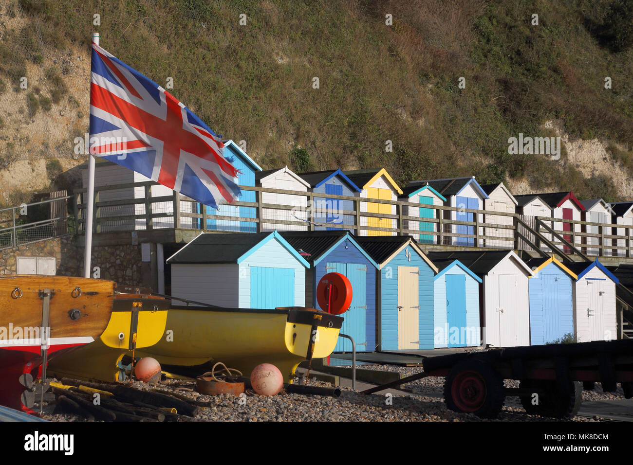 beach huts at beer on the south devon coast Stock Photo - Alamy