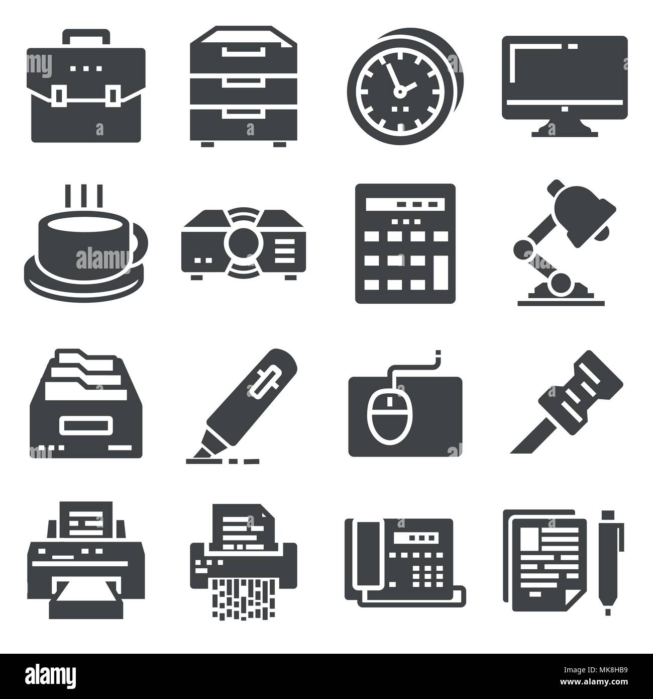Vector black office icons set on white background Stock Vector Image ...