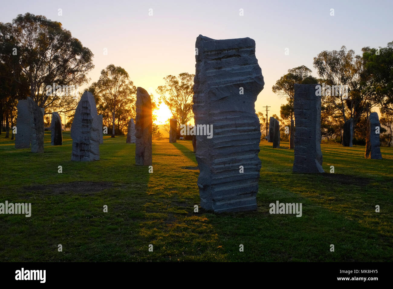 australian standing stones at dusk in glen innes in new south wales ...