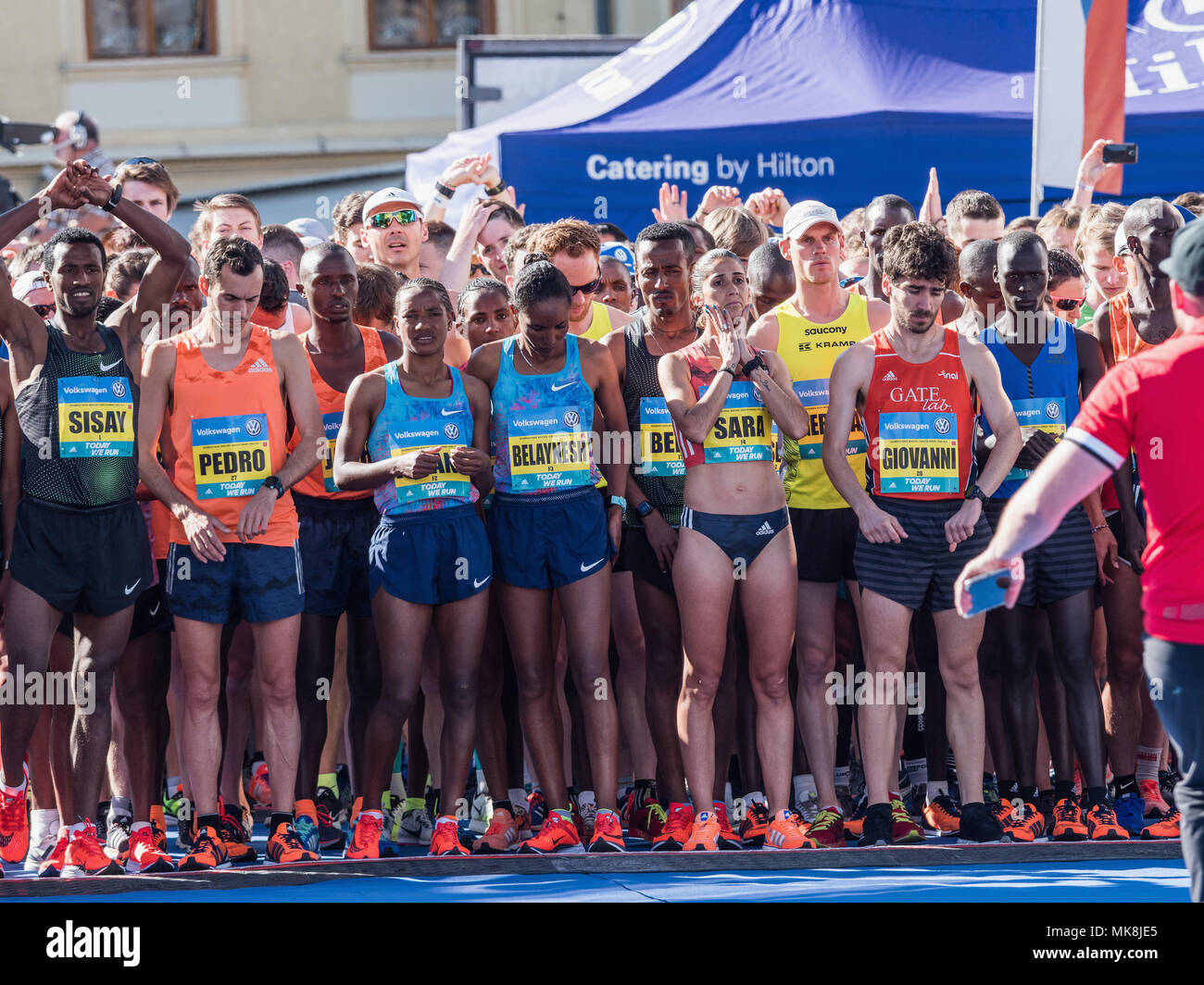 Prague, Czech Republic - May 6, 2018: Marathon's starting lineup in ...