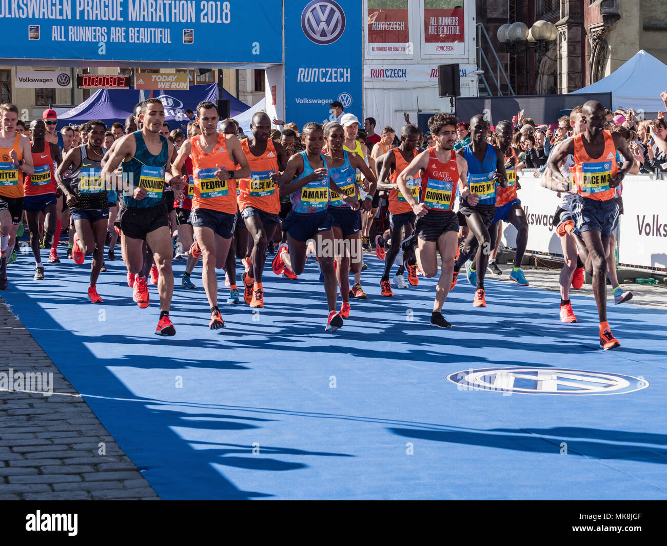 Prague, Czech Republic - May 6, 2018: Marathon's starting lineup in ...