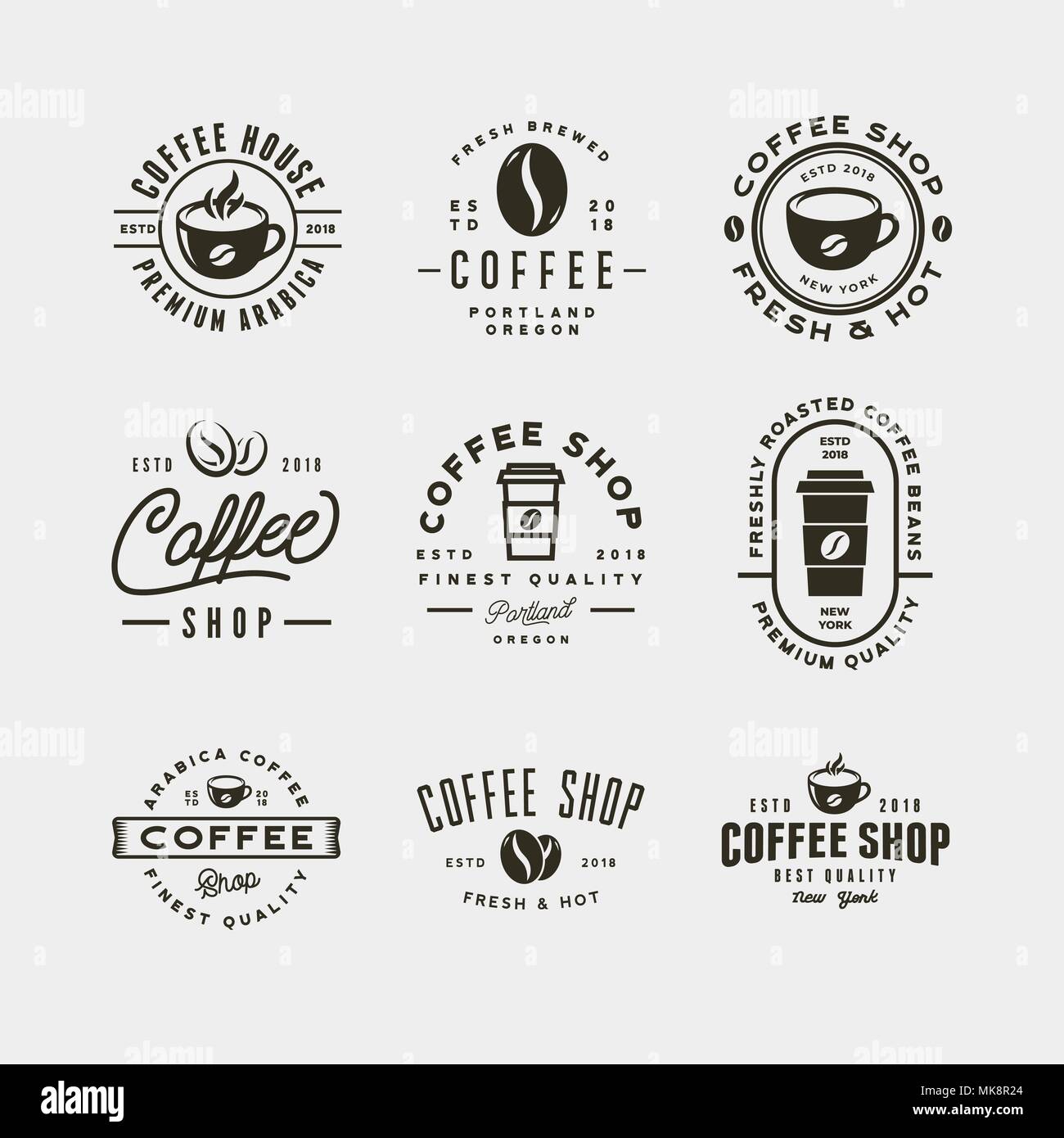 set of modern vintage coffee shop labels. vector illustration Stock ...