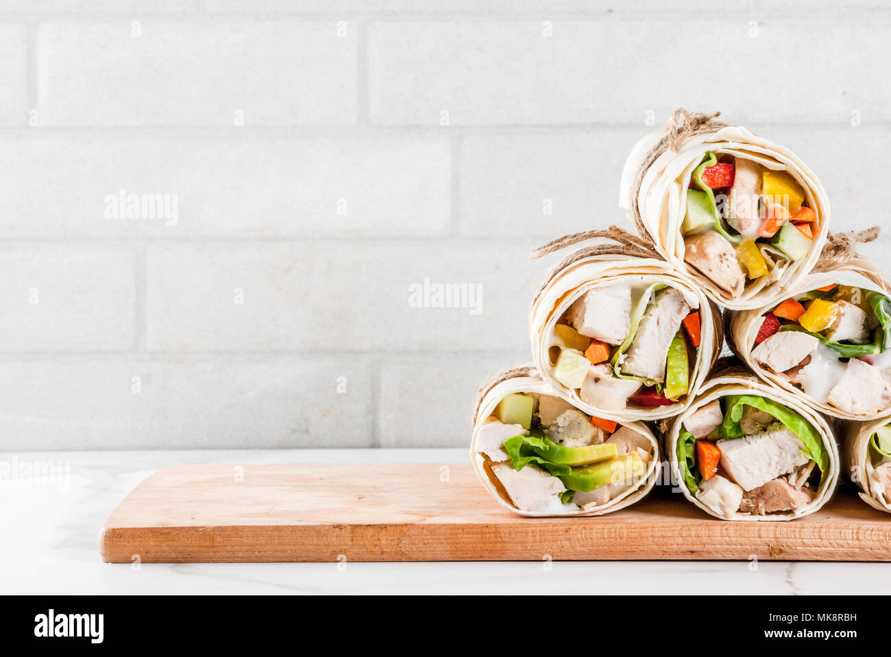 Healthy lunch snack. Stack of mexican street food fajita tortilla wraps ...