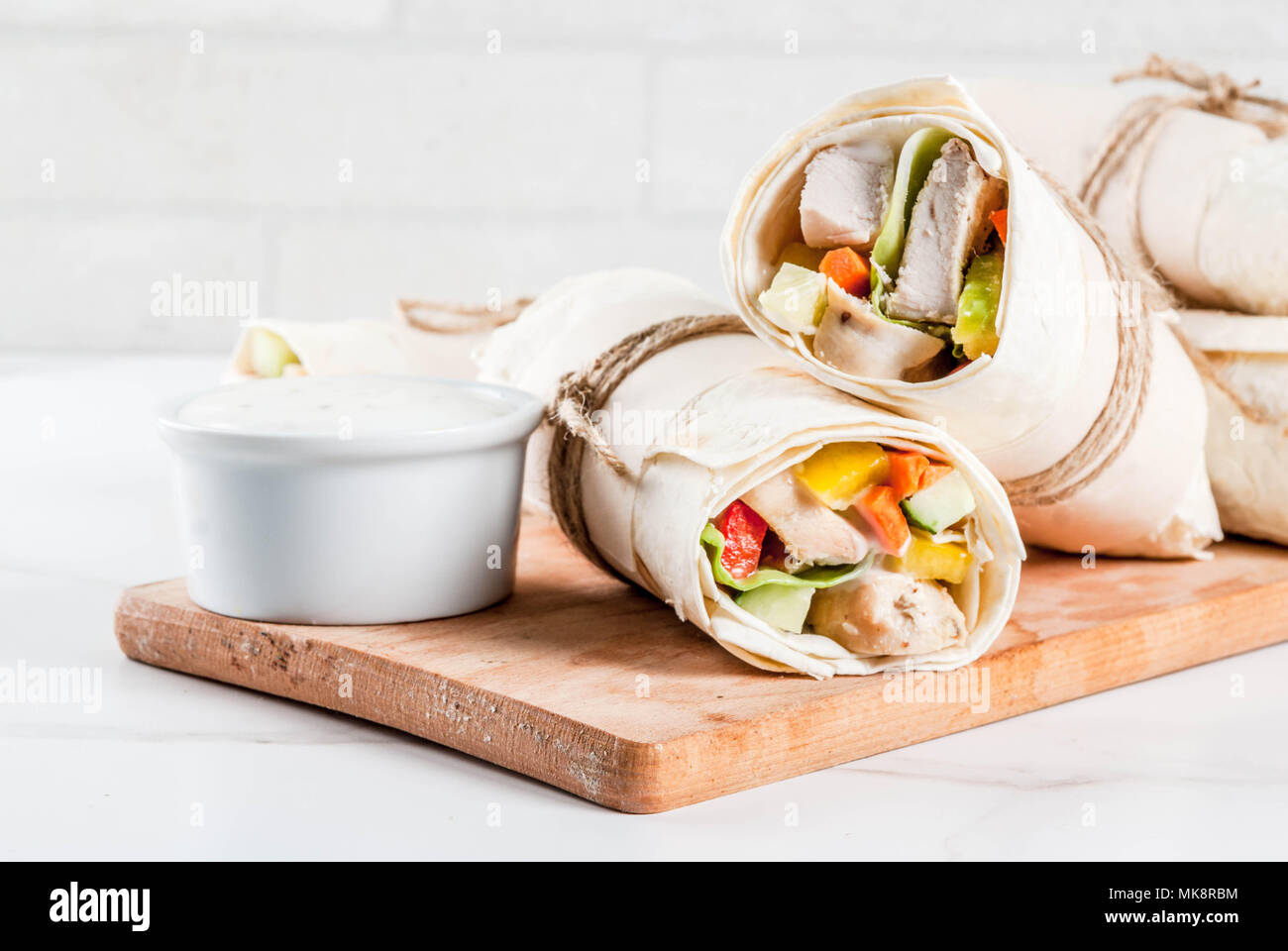 Healthy lunch snack. Stack of mexican street food fajita tortilla wraps ...