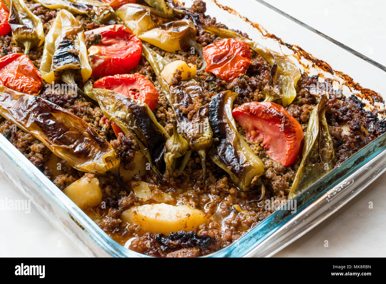 Turkish Food Baked Potato Casserole with Minced Meat Tomatoes and Green ...