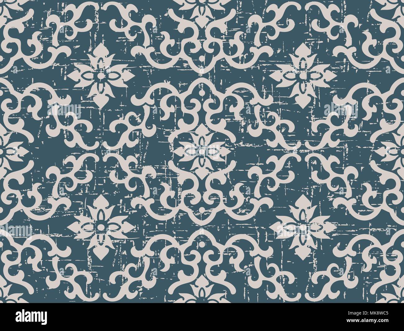 Worn out antique seamless background wave curve spiral flower cross ...