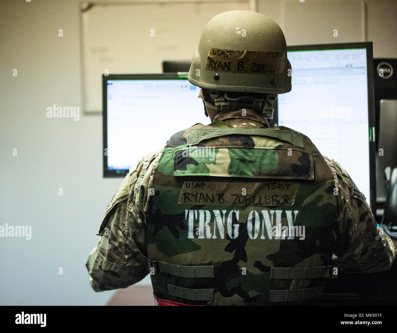 A U.S. Air Force Special Operations Group Airman works in protective ...