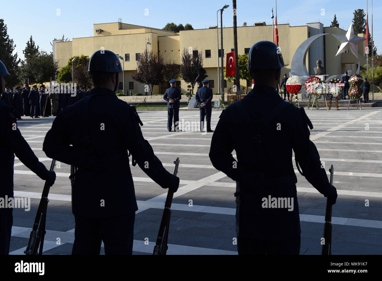 Turkish honor guard members stand in a ceremony at Incirlik Air Base ...