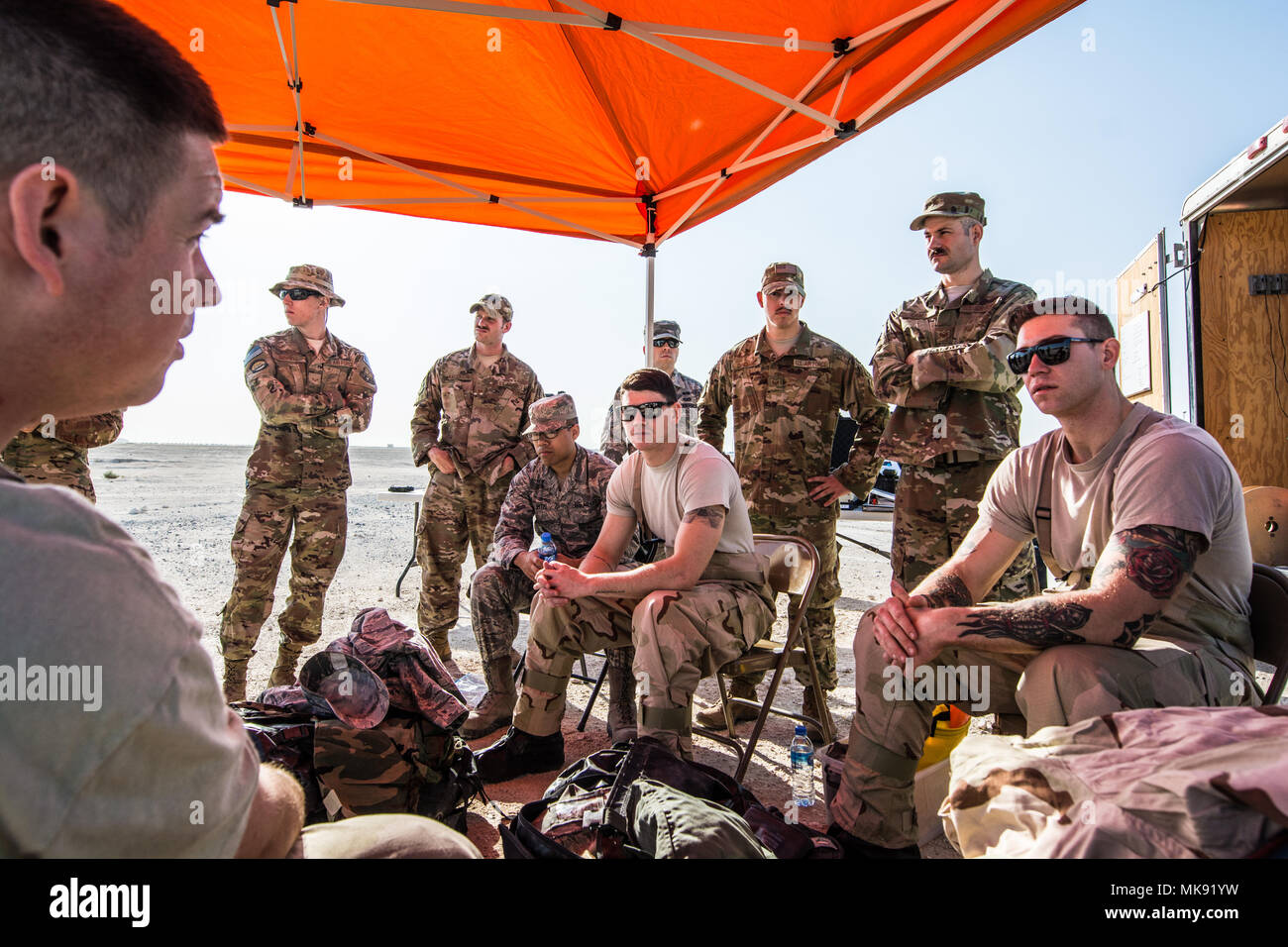 U.S Airmen, assigned to the 379th Bioenvironmental Engineering Flight ...