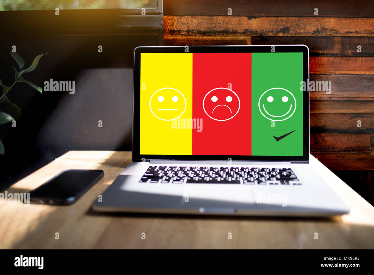 business man and woman select happy on satisfaction evaluation? And ...