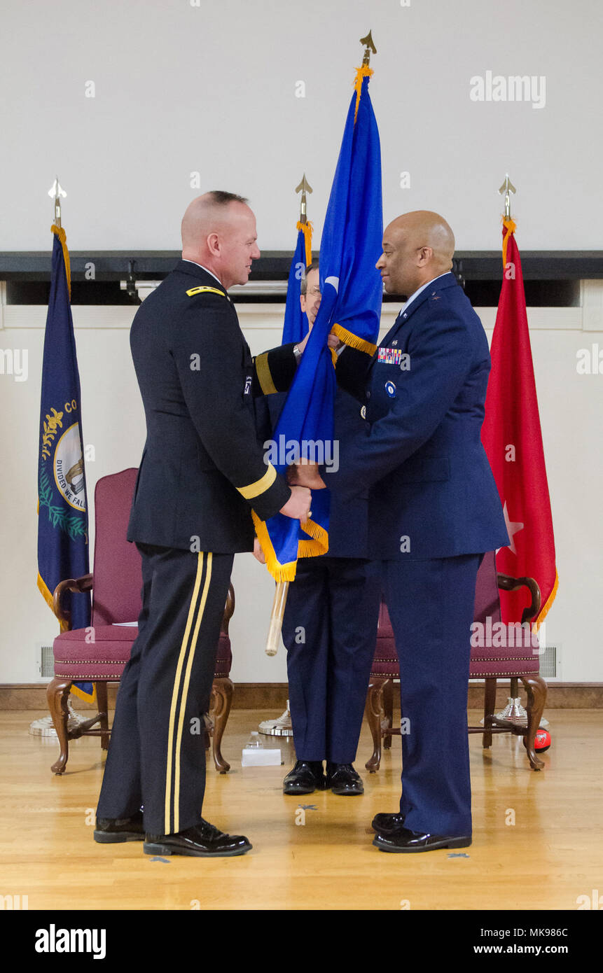 Army Maj. Gen. Steven R. Hogan (left), adjutant general of the Kentucky ...