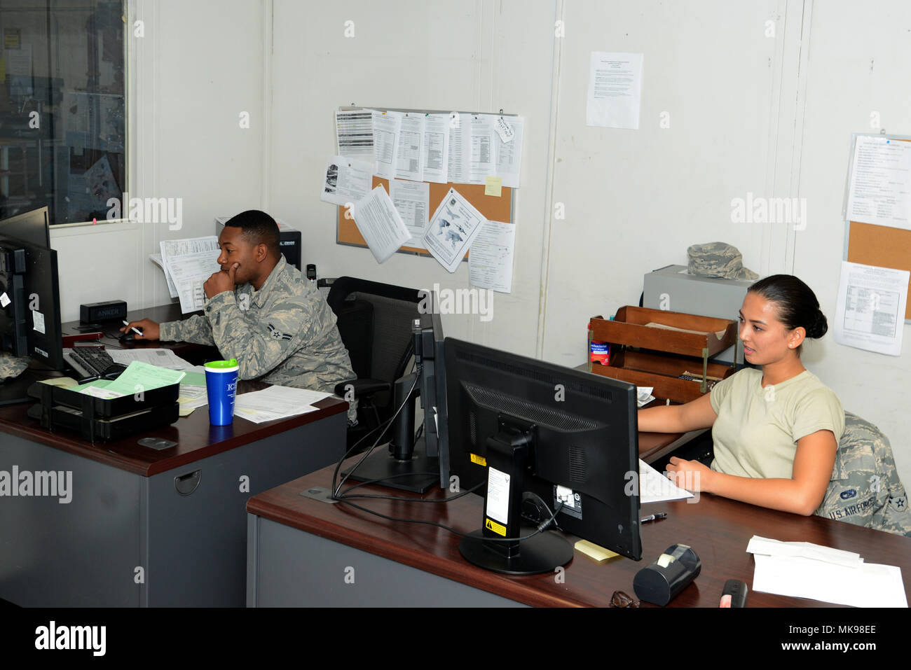 U.S. Air Force Airman 1st Class Rahkeem Fair, left, and Airman 1st ...