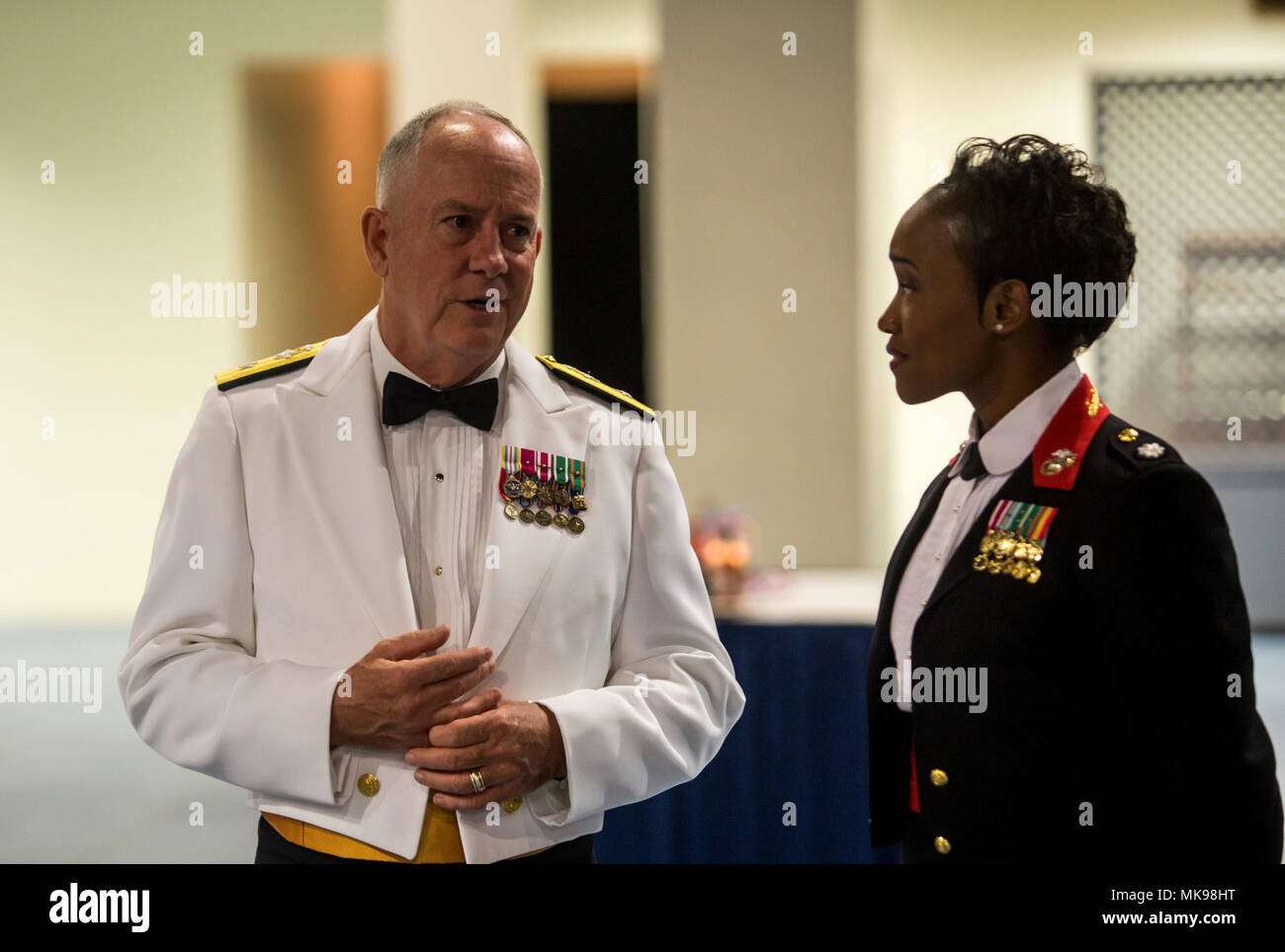 Rear Adm. Brent Scott, the Chaplain of the Marine Corps, meets with Lt. Col. Marshalee Clarke ...