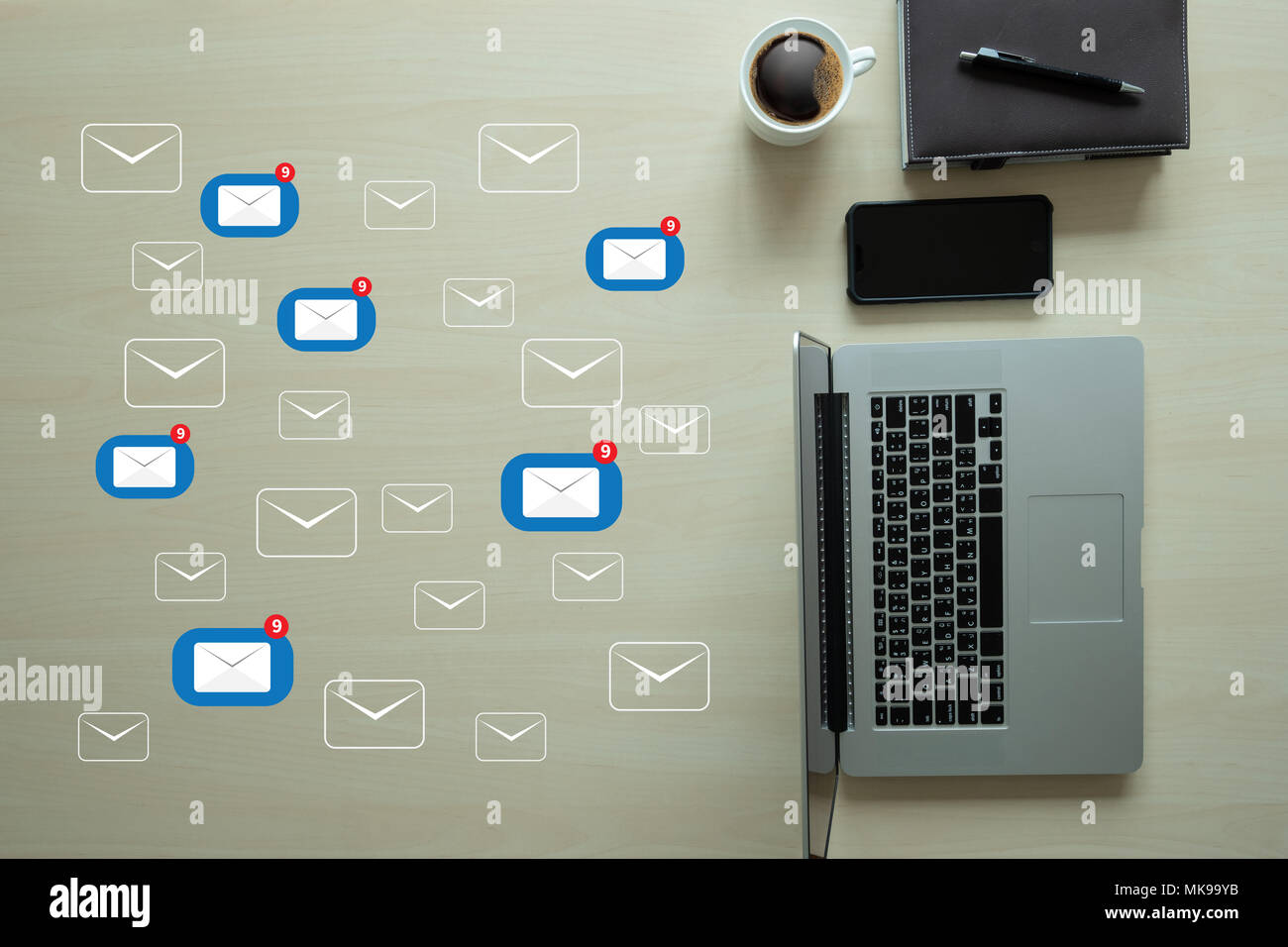 Mail Communication Connection message to mailing contacts phone Global Letters Concept Stock ...