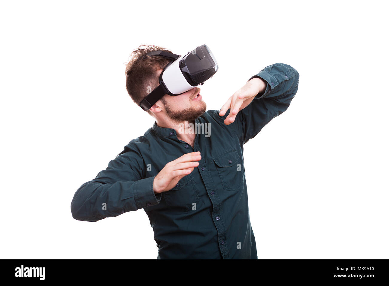 Cool looking guy wears a VR headset Stock Photo - Alamy