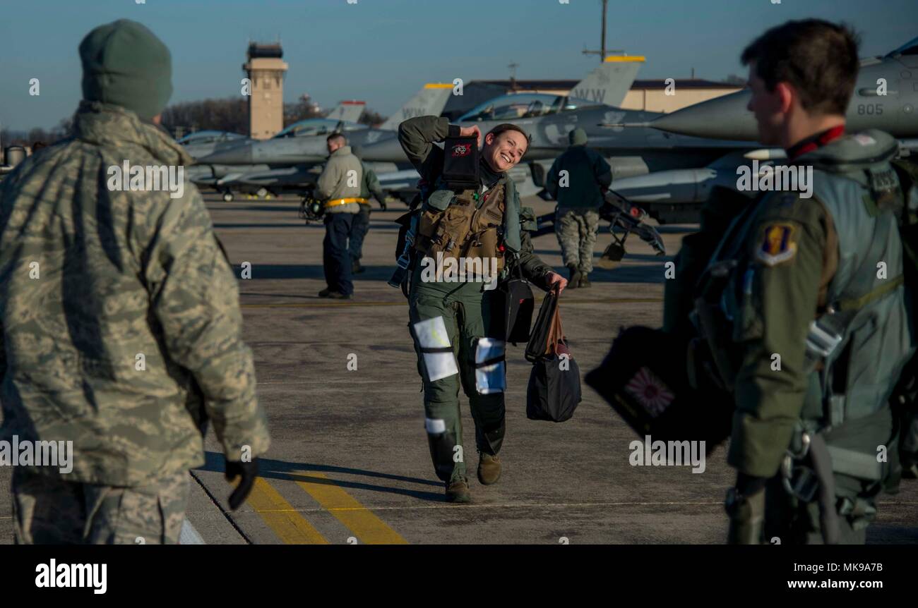 U.S. Air Force Capt. Brittany Trimble, a 13th Fighter Squadron F-16 ...