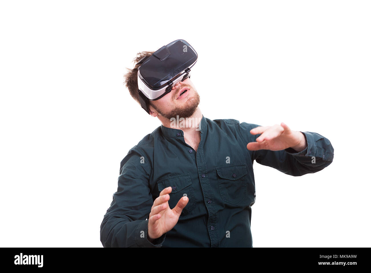 Cool looking guy wears a VR headset Stock Photo - Alamy