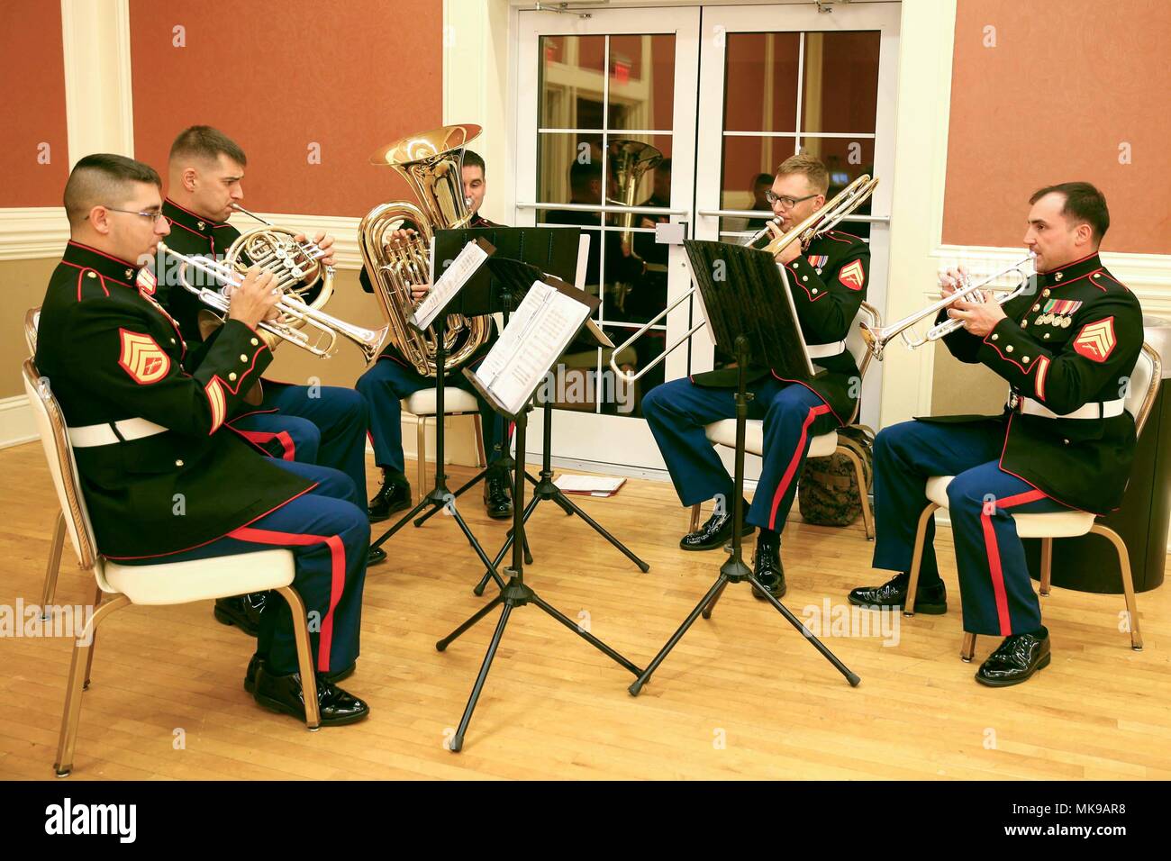 The U.S. Marine Corps 2nd Marine Division Brass Quintet Band performs ...