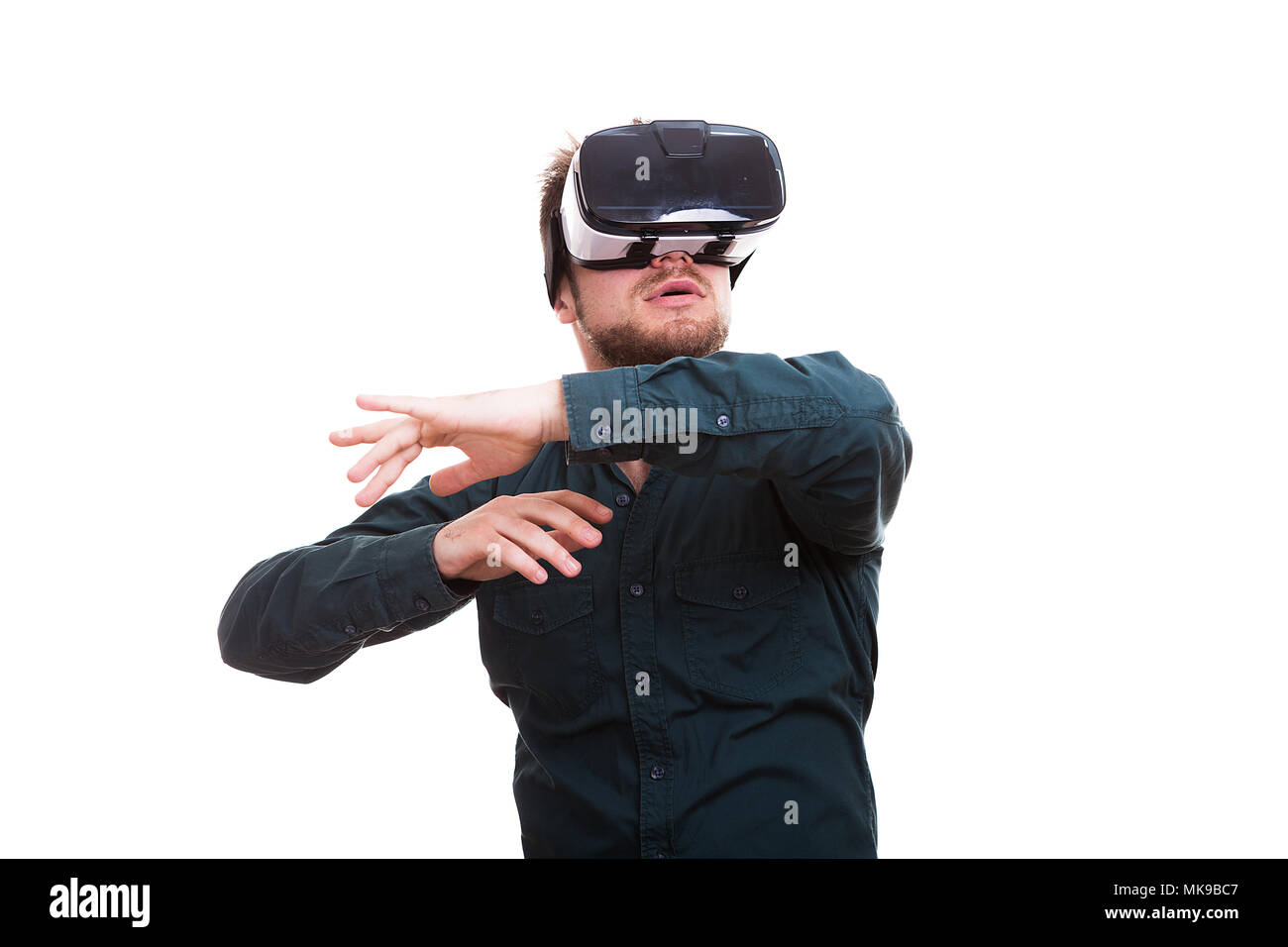 Man experiences VR virtual reality Stock Photo - Alamy