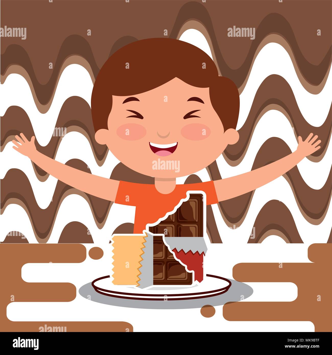 boy with chocolate bars bite dessert melted vector illustration Stock ...