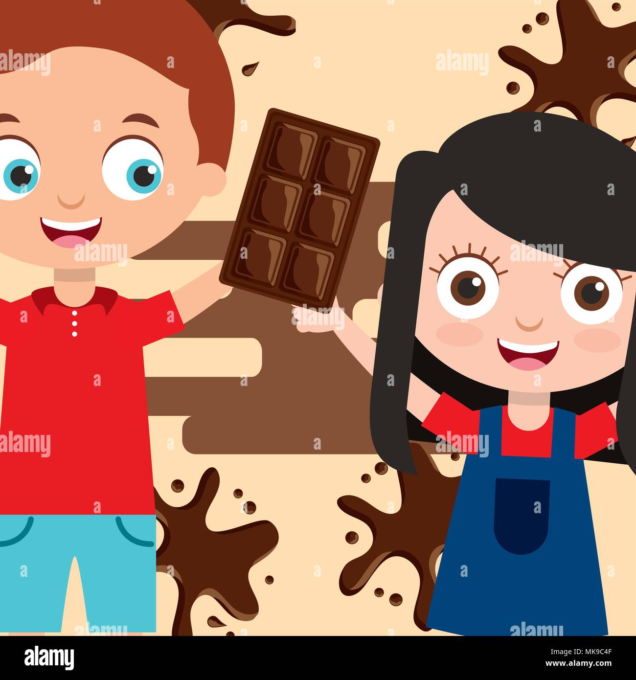 kids with sweet chocolate bar splash image vector illustration Stock ...