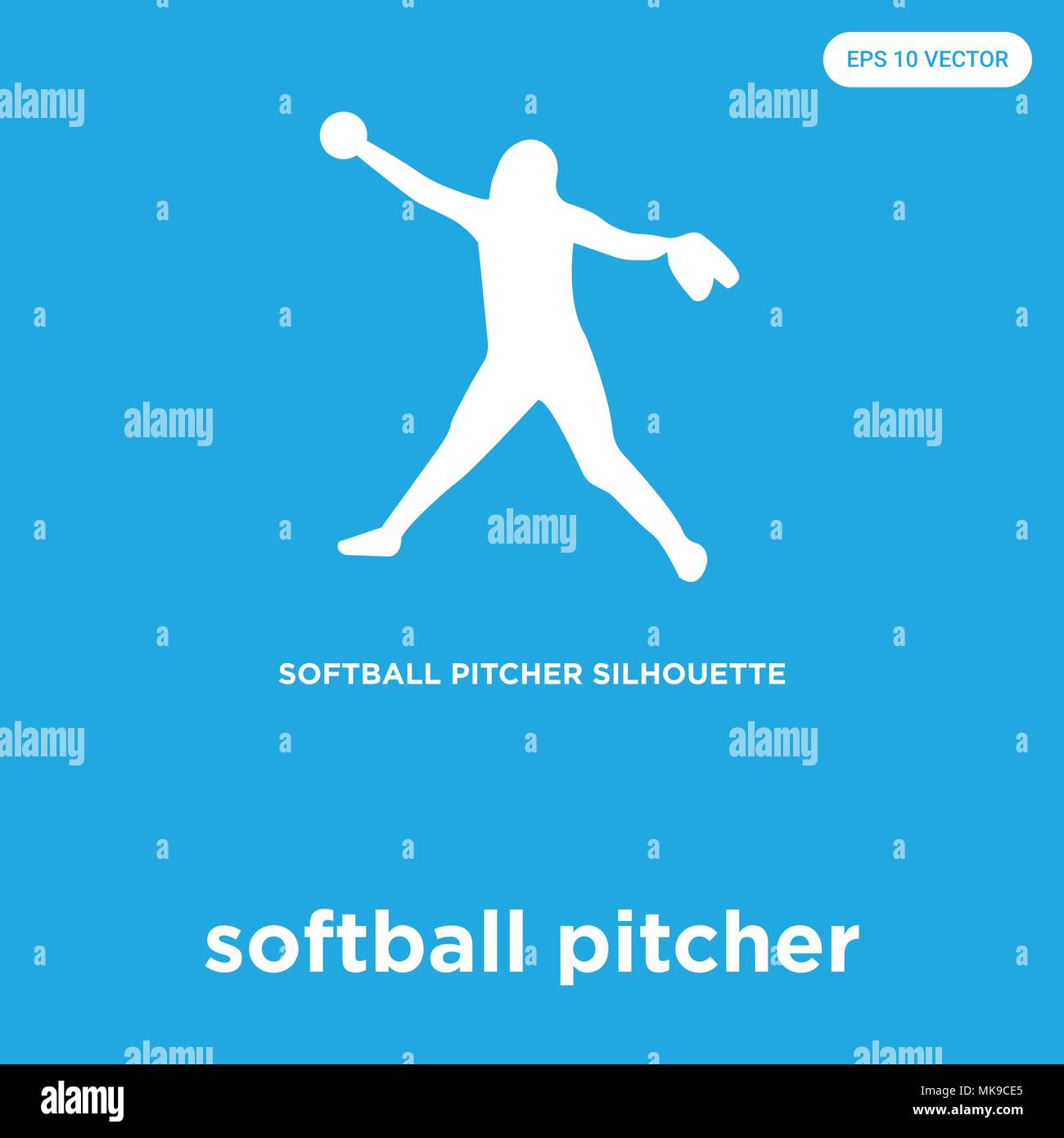 softball pitcher vector icon isolated on blue background, sign and ...