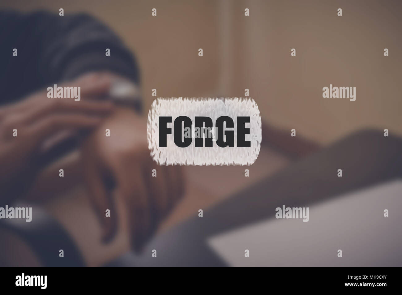 Forge word with blurring business background Stock Photo - Alamy