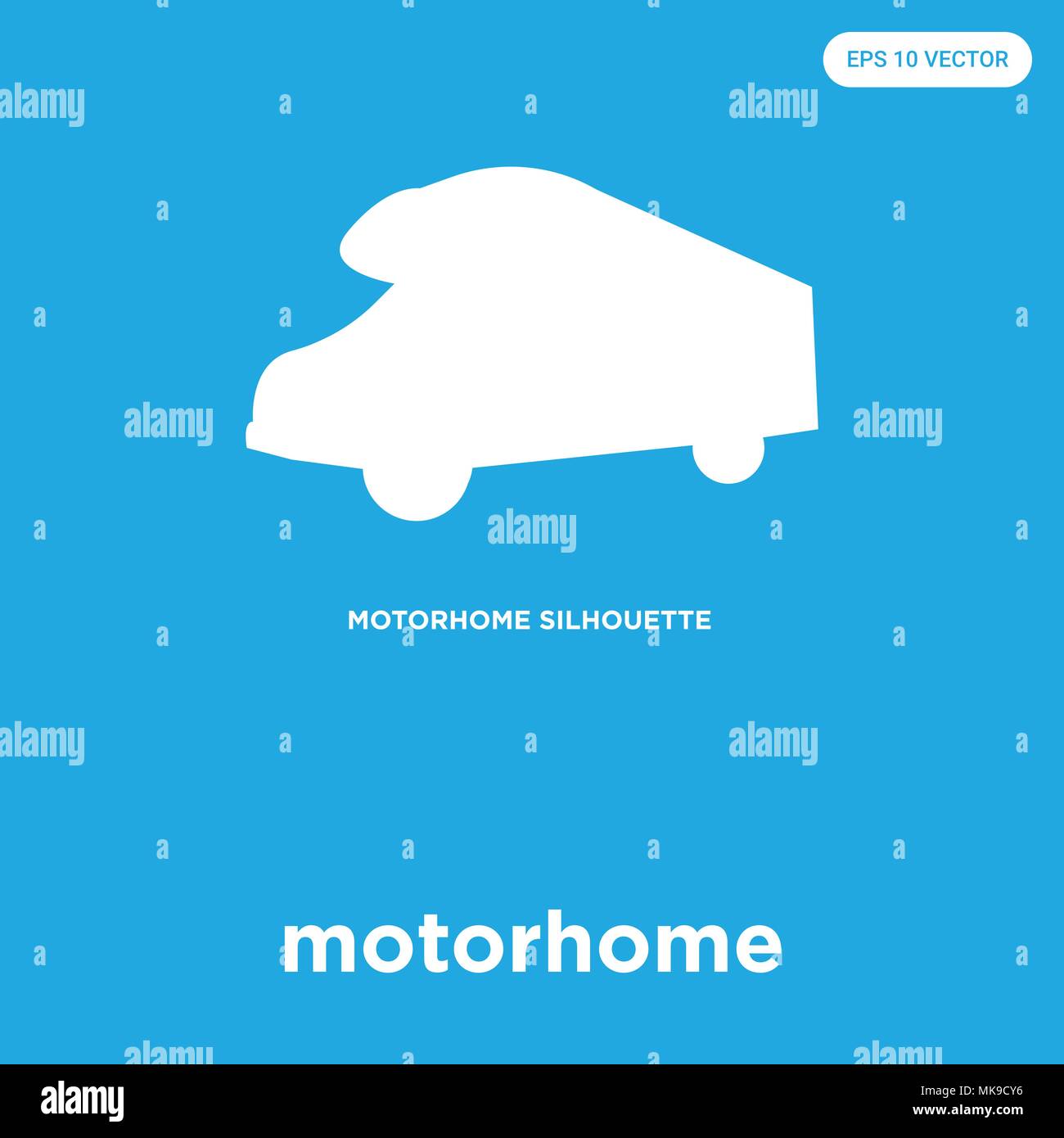 motorhome vector icon isolated on blue background, sign and symbol ...