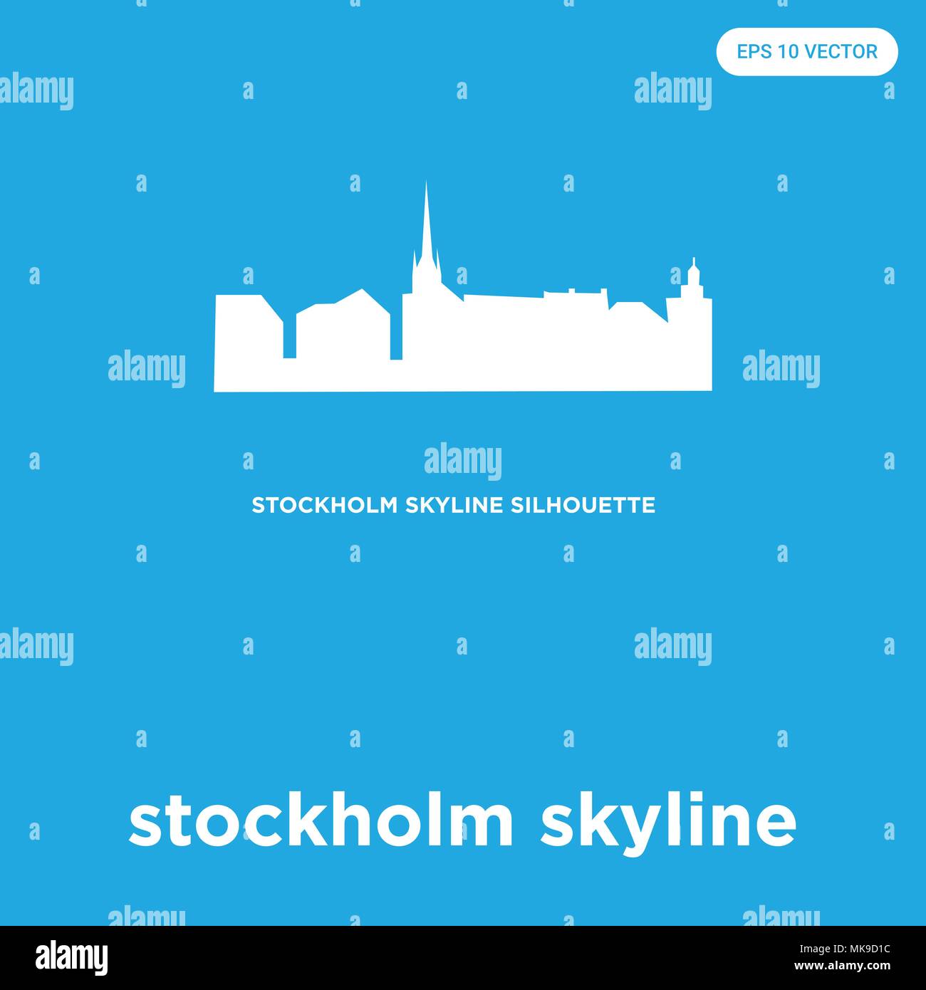 stockholm skyline vector icon isolated on blue background, sign and ...