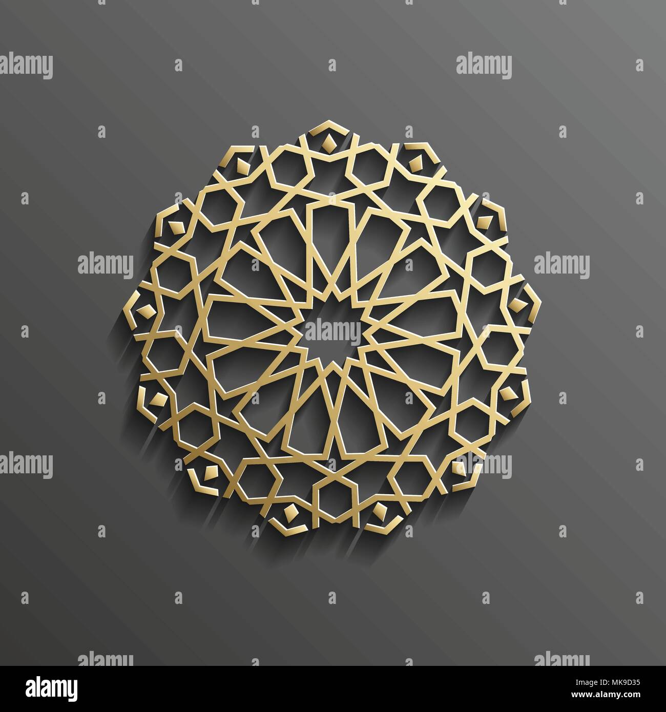 Islamic 3d gold on dark mandala round ornament background architectural ...