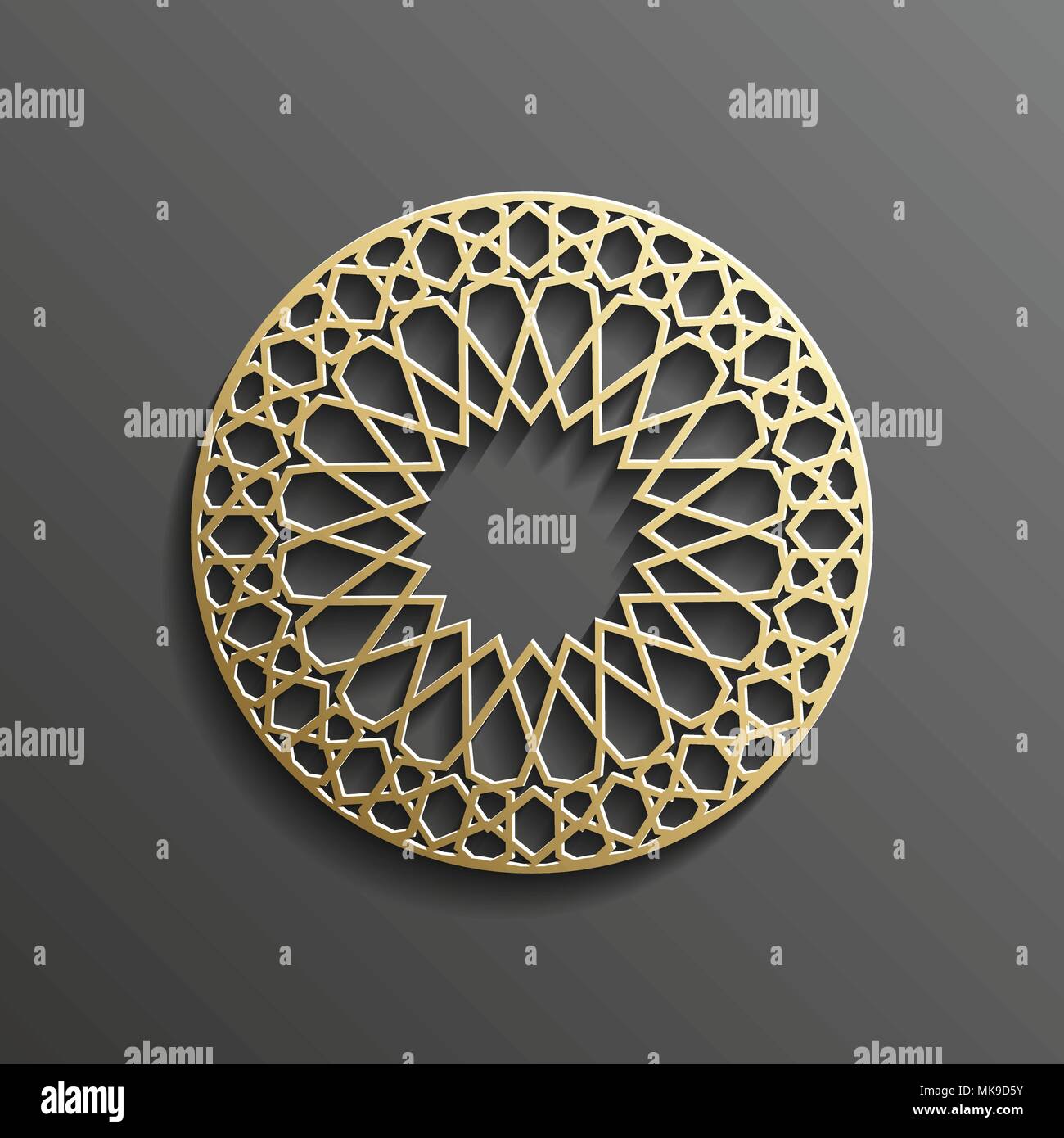 Islamic 3d gold on dark mandala round ornament background architectural ...