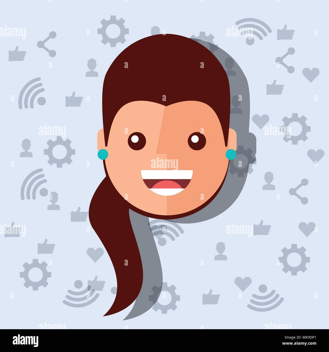 woman face with social media networks icons background vector ...
