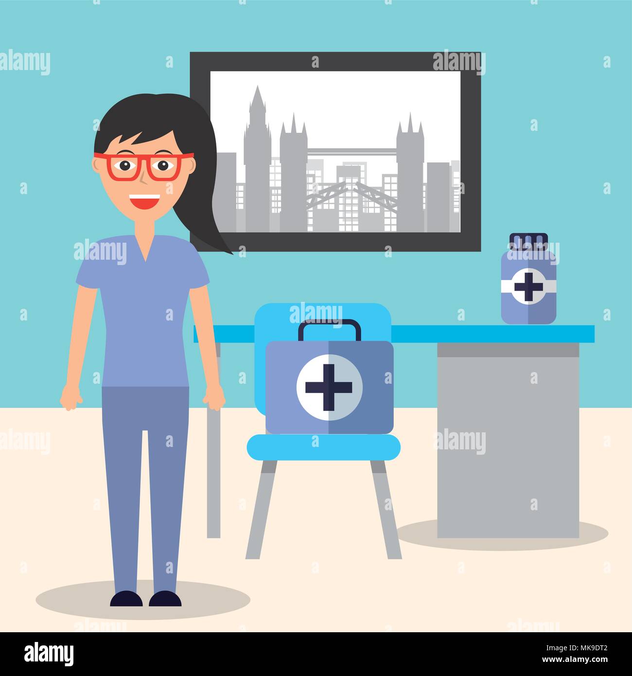 Doctor young patient table Stock Vector Images - Alamy