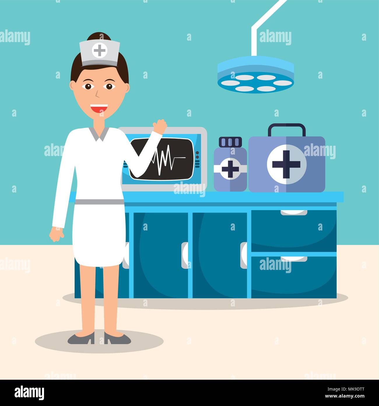 nurse monitoring machine medicine pharmacy vector illustration Stock ...