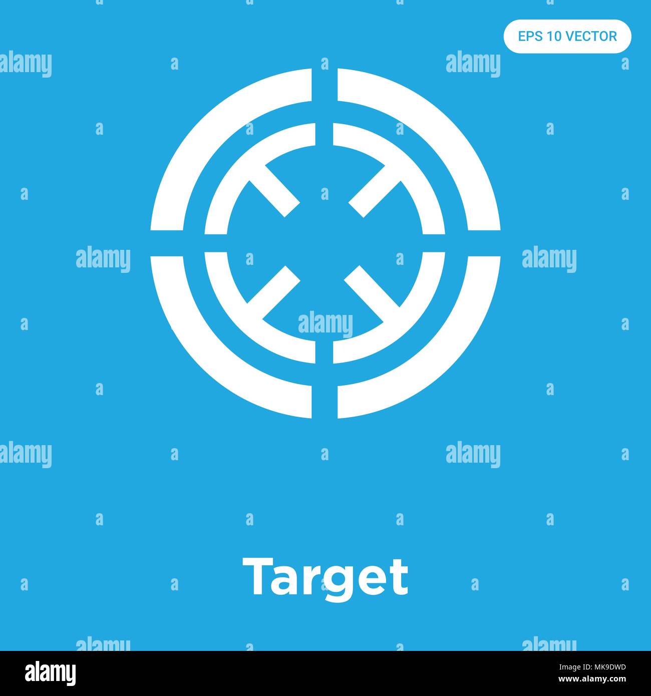 Target vector icon isolated on blue background, sign and symbol Stock ...