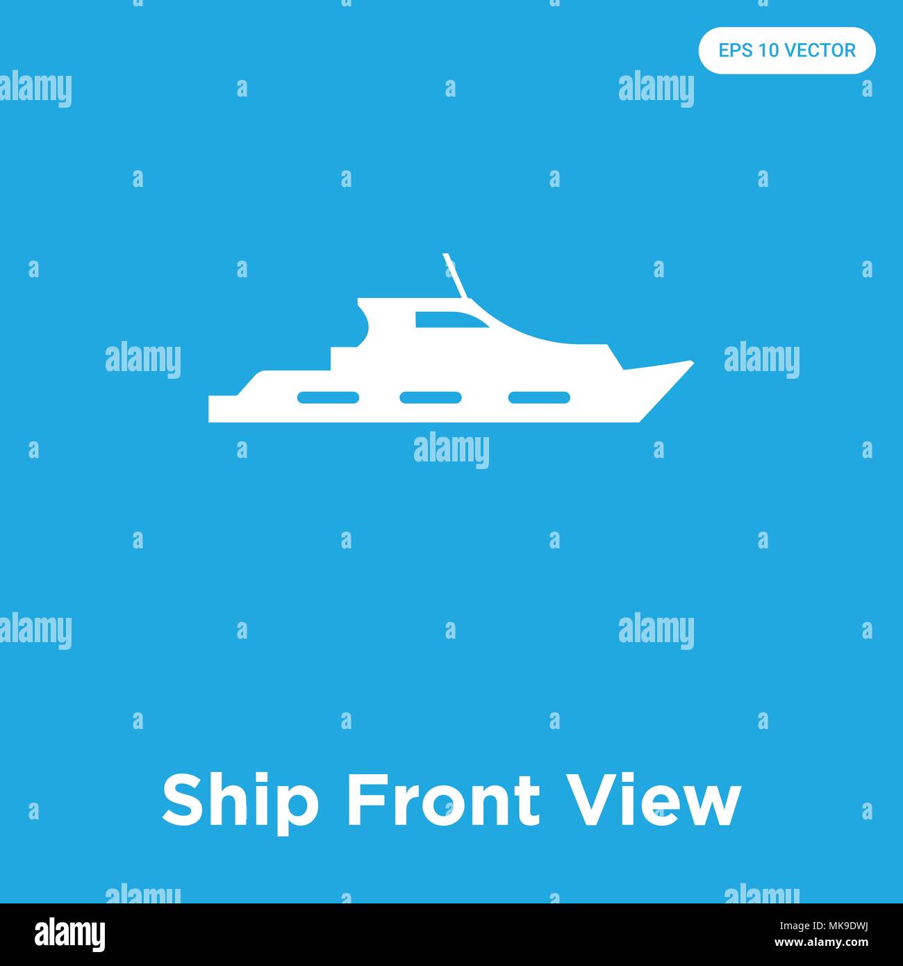 Ship Front View vector icon isolated on blue background, sign and ...