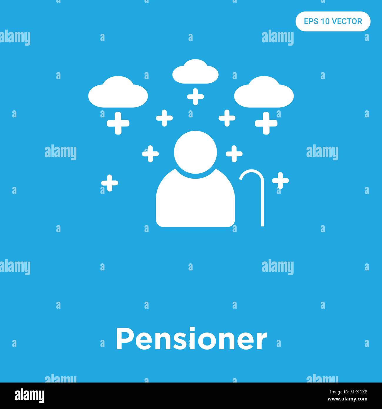 Pensioner vector icon isolated on blue background, sign and symbol ...