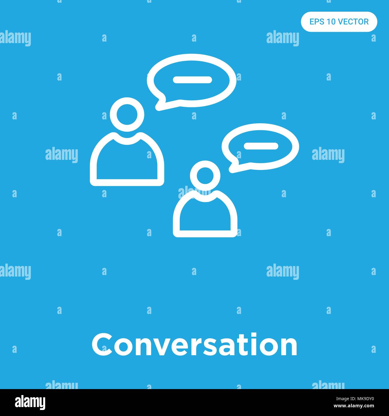 Conversation vector icon isolated on blue background, sign and symbol ...