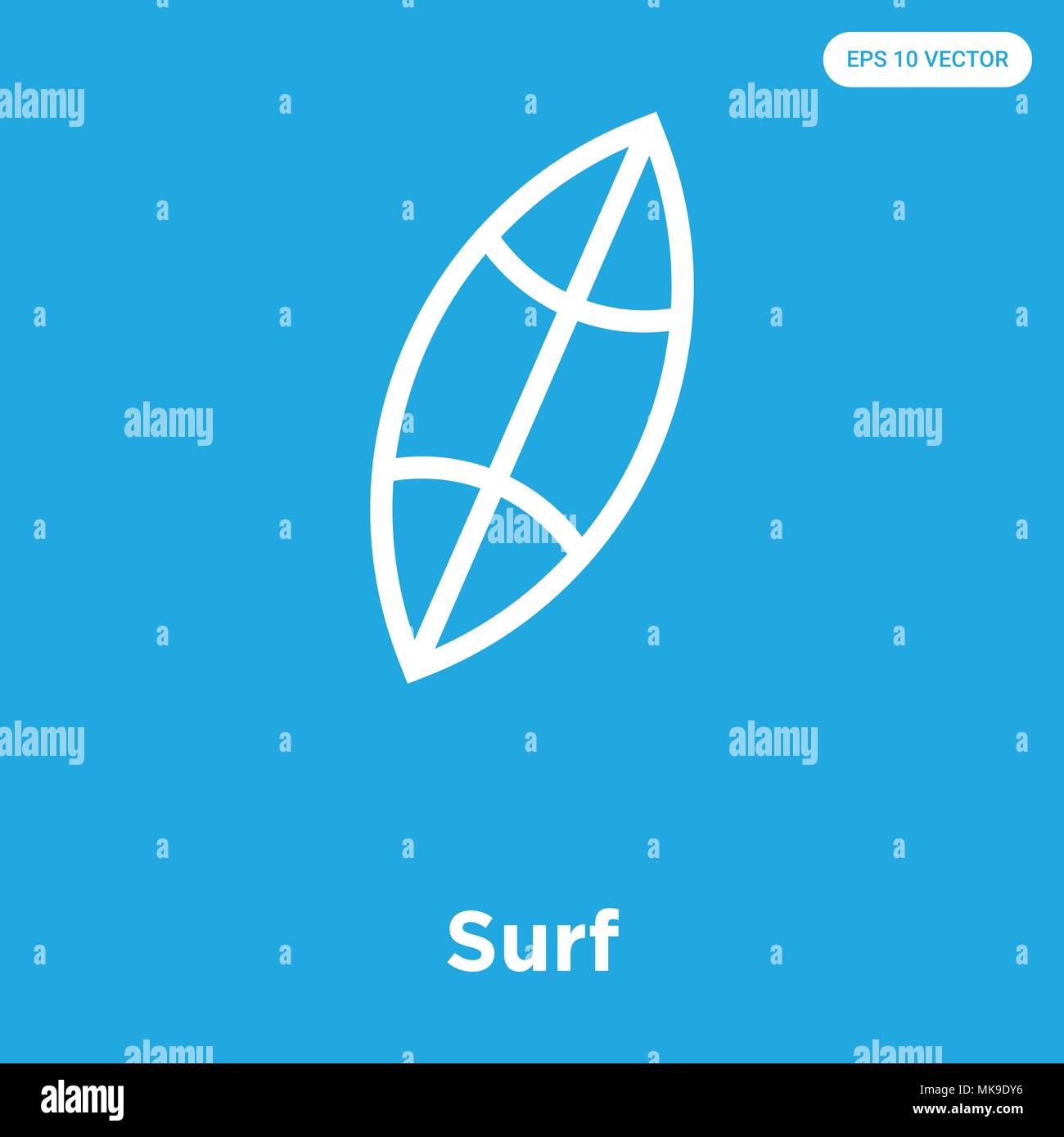 Surf vector icon isolated on blue background, sign and symbol Stock ...