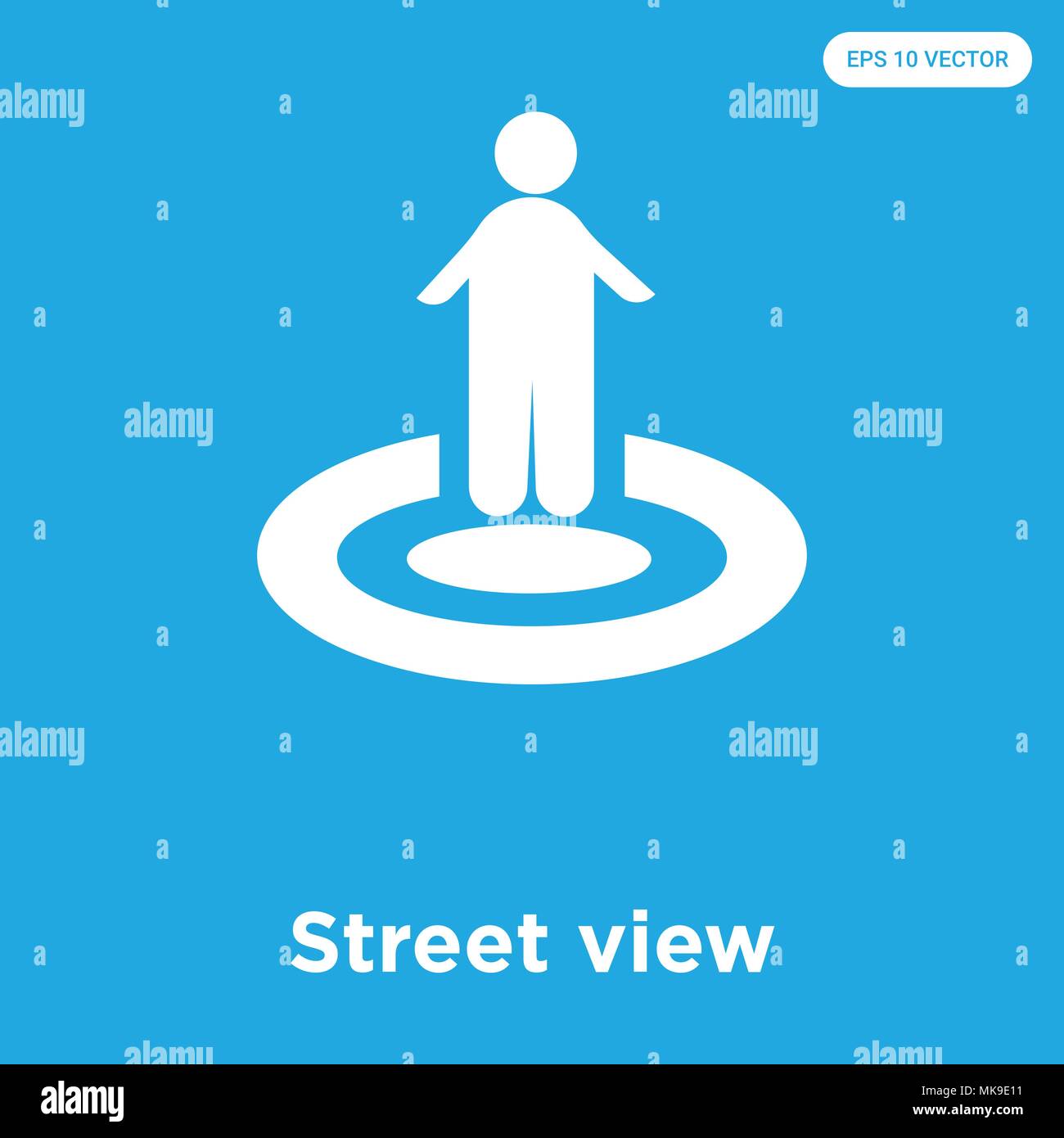 Street view vector icon isolated on blue background, sign and symbol ...