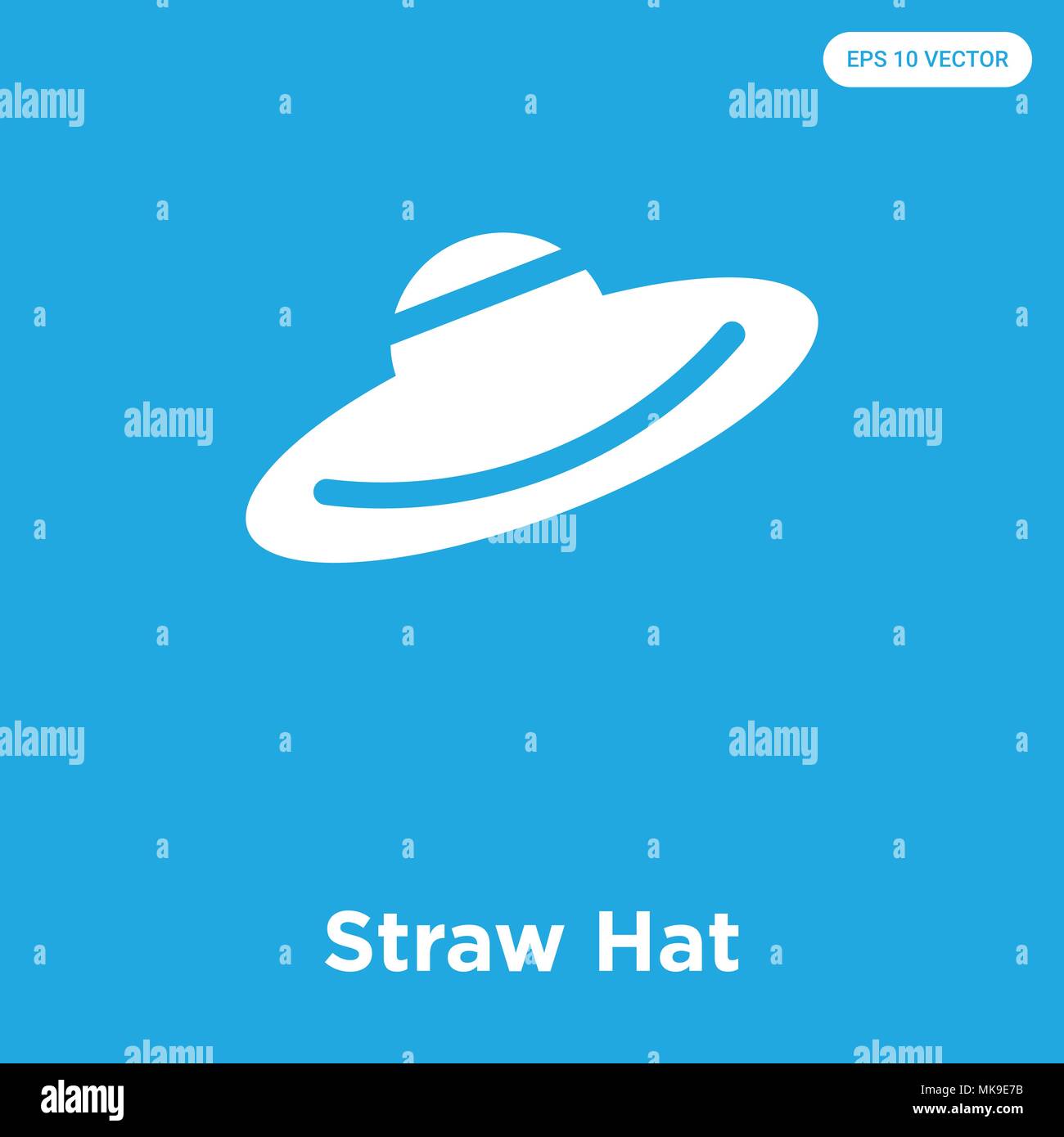 Straw Hat vector icon isolated on blue background, sign and symbol ...