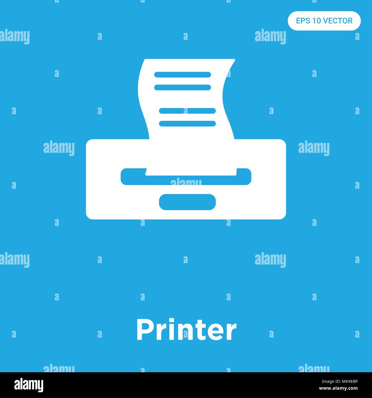 Printer vector icon isolated on blue background, sign and symbol Stock ...