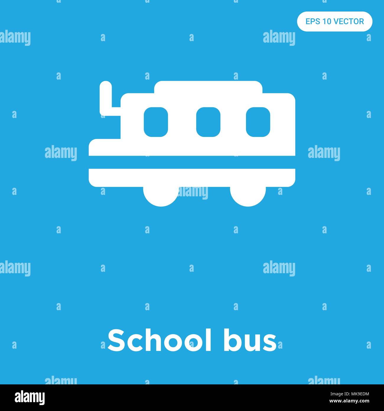 School bus vector icon isolated on blue background, sign and symbol ...