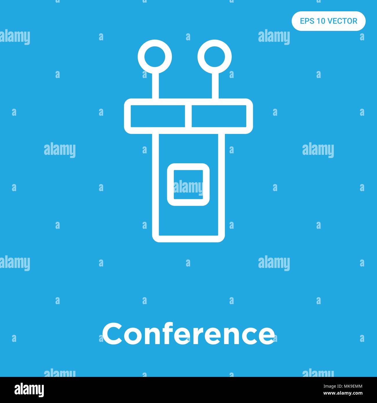 Conference vector icon isolated on blue background, sign and symbol ...