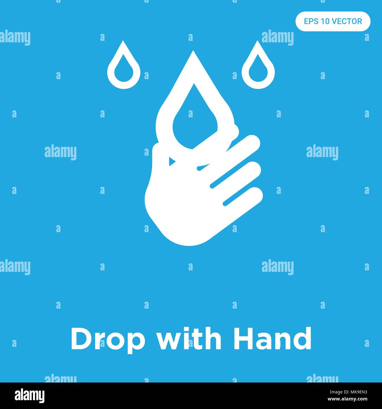 Drop with Hand vector icon isolated on blue background, sign and symbol ...